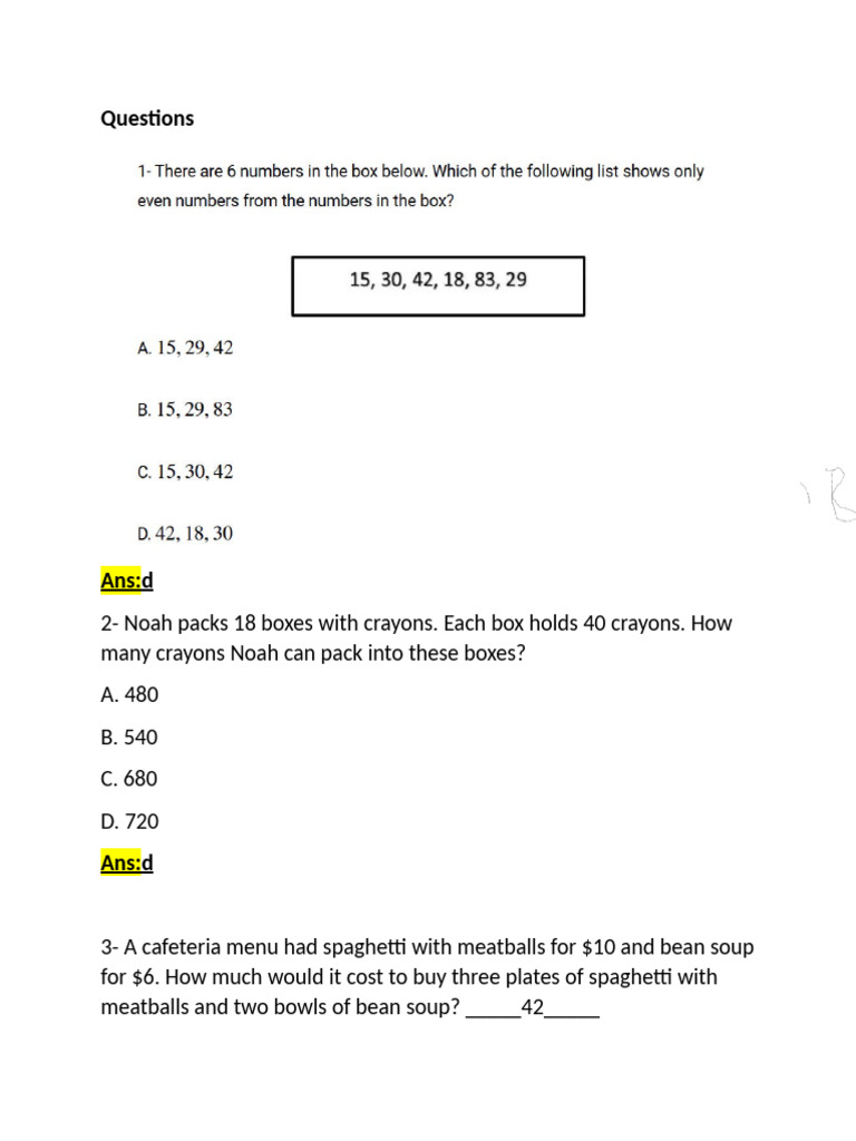 3rd Grade Map Sample Questions | PDF