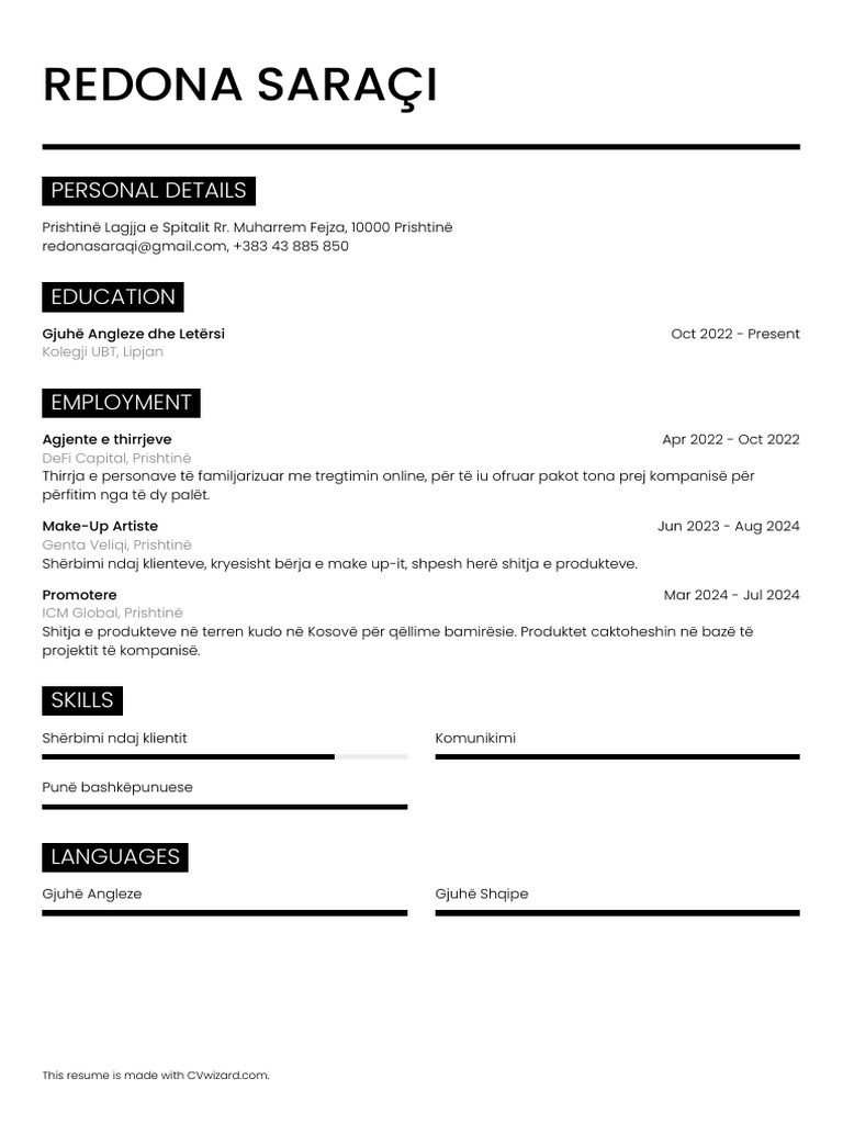 Resume Redona Saraçi | PDF