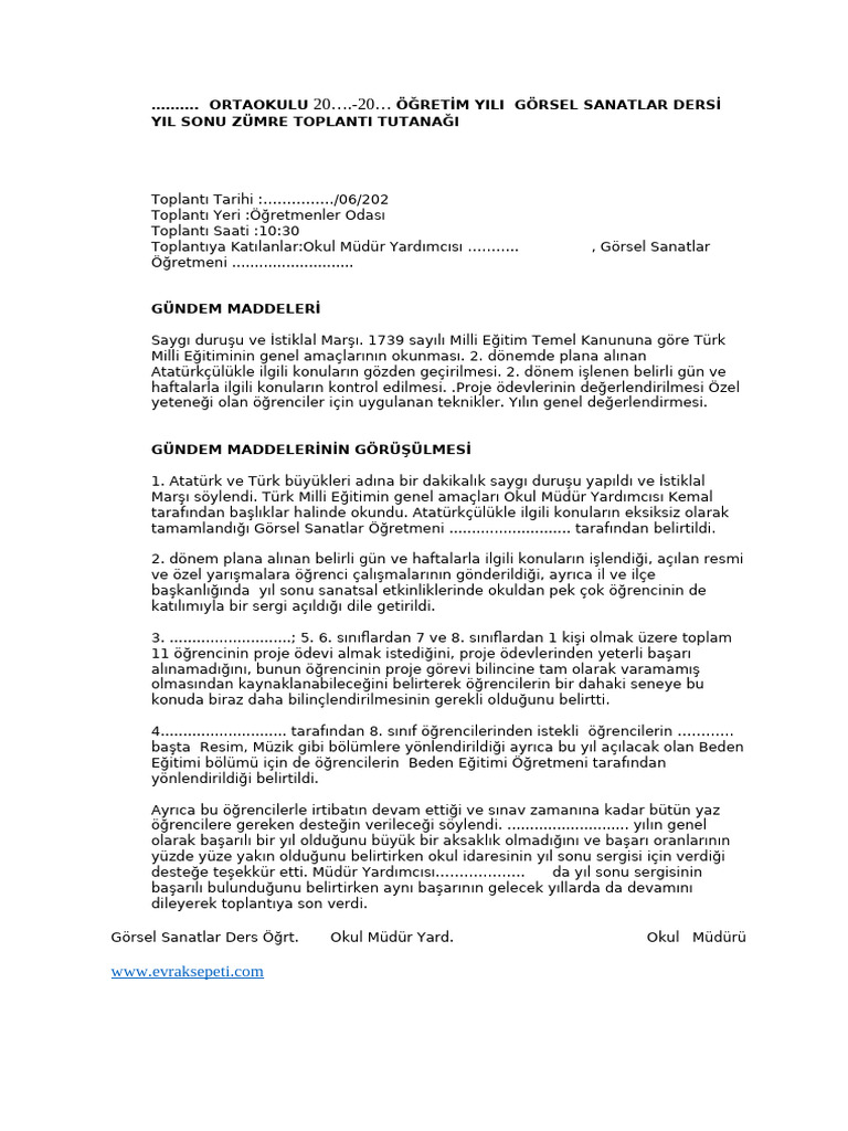 Gorsel-Sanatlar-Lise-Sene-Sonu-Zumre-Toplanti-Tutanagi-EvrakSepeti | PDF