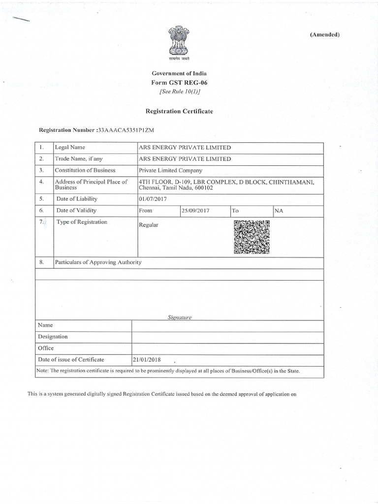 ARS - GST Certificate | PDF
