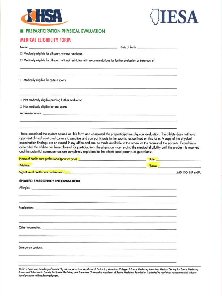 IHSA Pre-participation Exam Form | PDF IHSA Pre-participation Exam Form | PDF