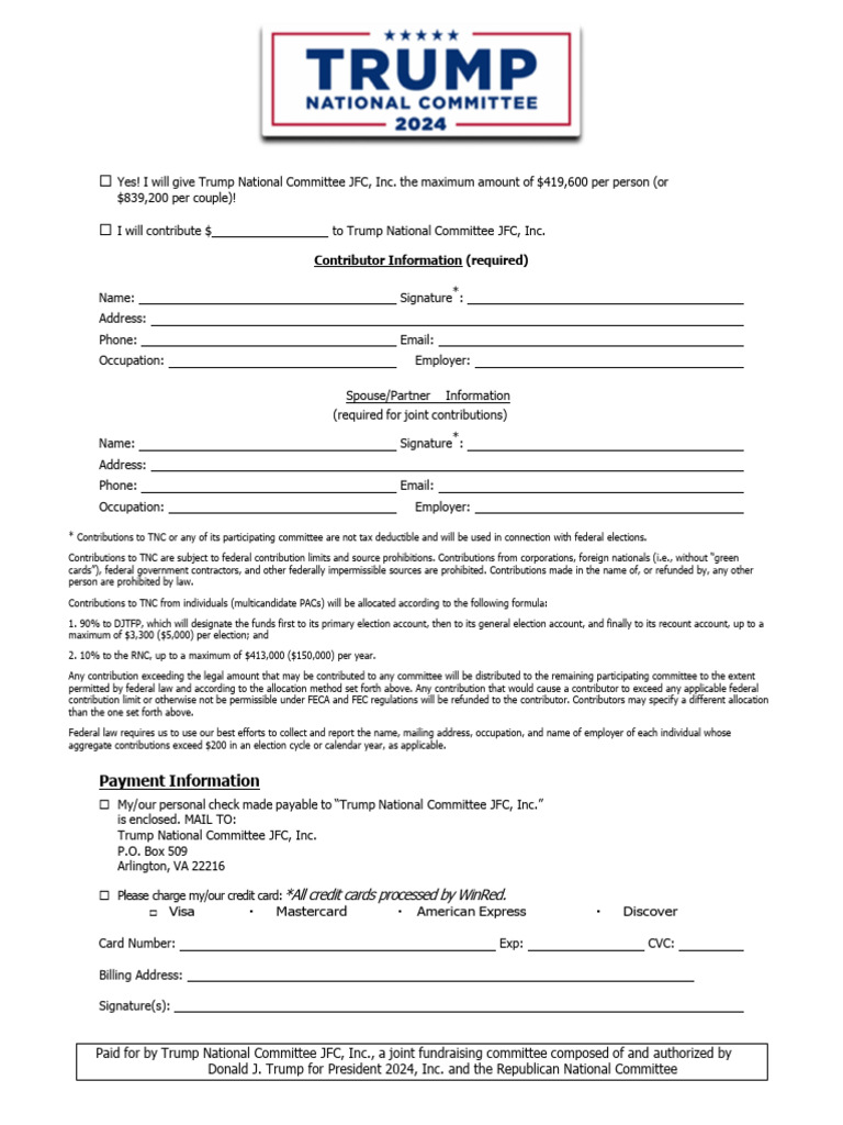 TNC_Contributor_Form | PDF | Credit Card | Donald Trump