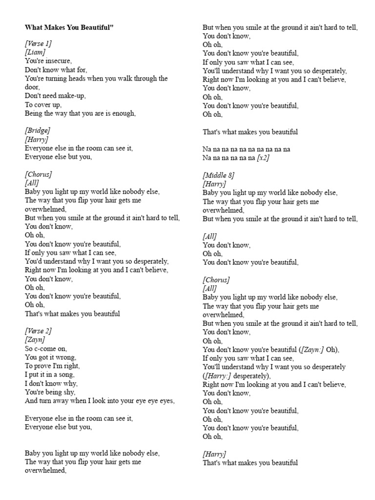 "What Makes You Beautiful Lyrics" | PDF