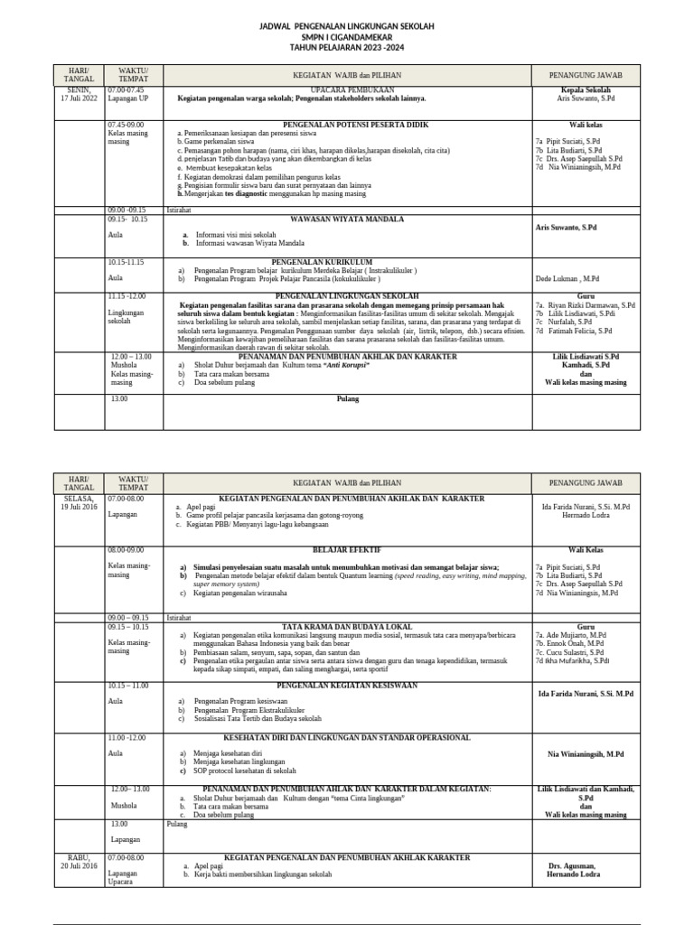 Jadwal Mpls 2022-2023 | PDF
