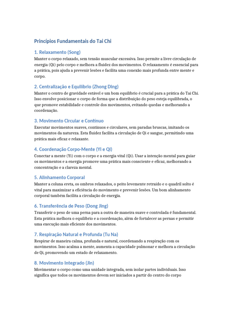 Principios Fundamentais Tai Chi | PDF | Tai Chi