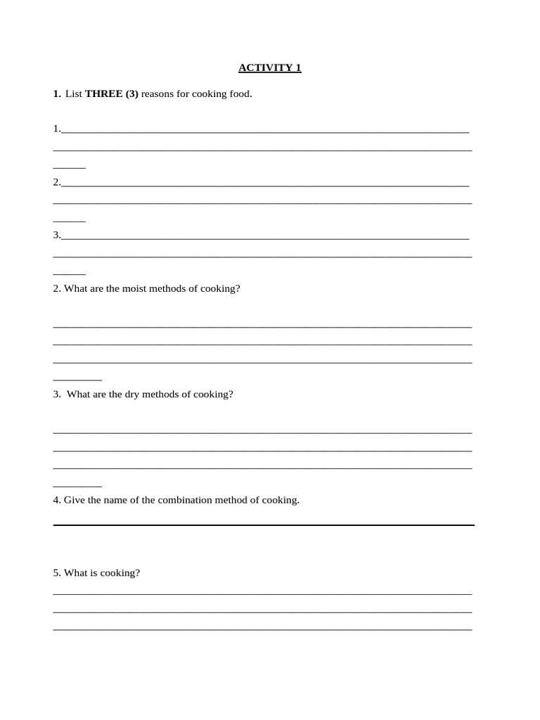 Aquila Mitchell - Cooking Methods ACTIVITY 1 | PDF
