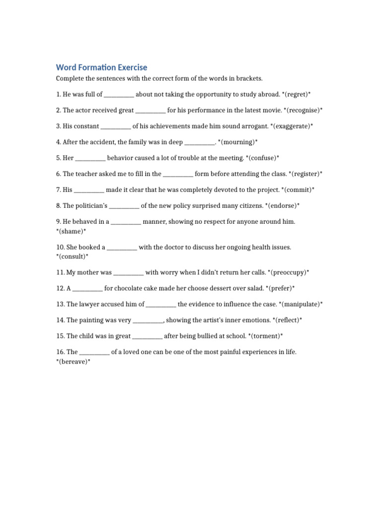 Word Formation Exercise | PDF