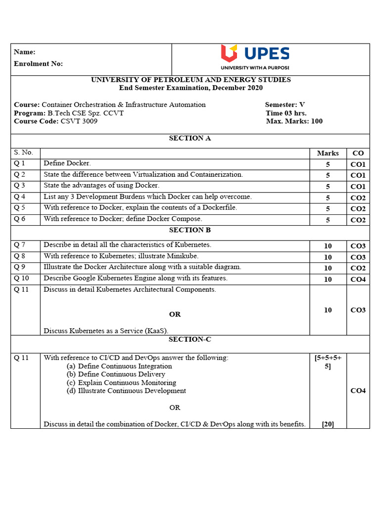 Ese - Dec2020 - Socs - B Tech Cse CCVT - Sem V - CSVT3009 - Container Orchestration ...