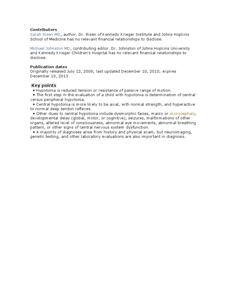 Understanding Hypotonia in Children | PDF