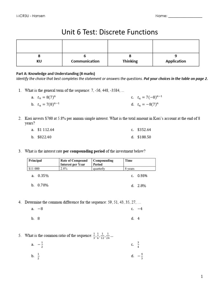 Discrete Functions Test Overview | PDF | Present Value | Personal Finance