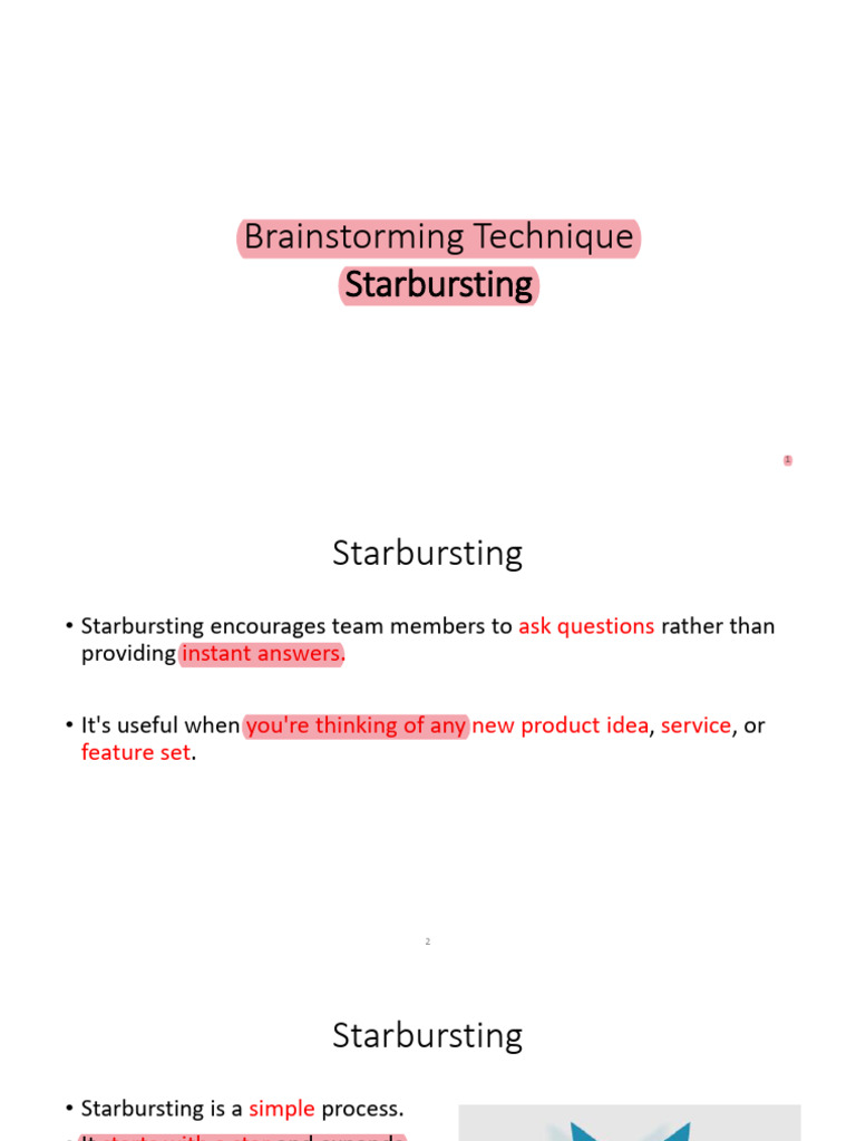 Creativity Notes 2 - Starbursting | PDF | Brainstorming | Human ...