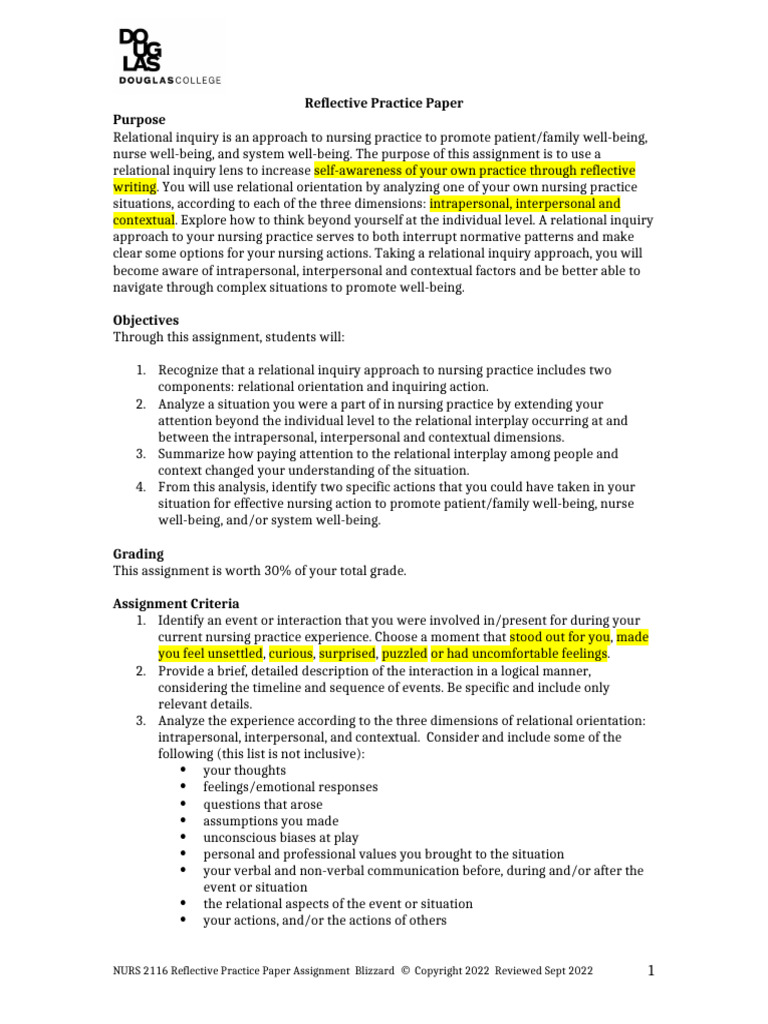 Assignment 1 - Reflective Paper Final | PDF | Apa Style | Critical Thinking