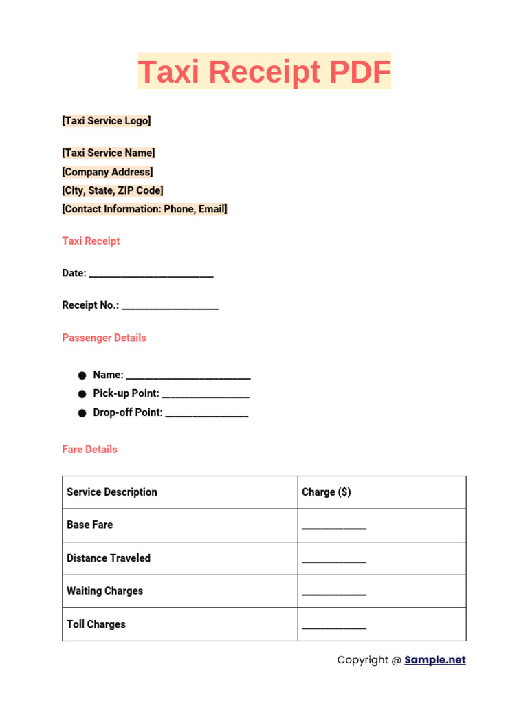 Taxi Receipt PDF | PDF