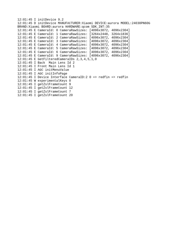 Xiaomi Device Camera Initialization Logs | PDF