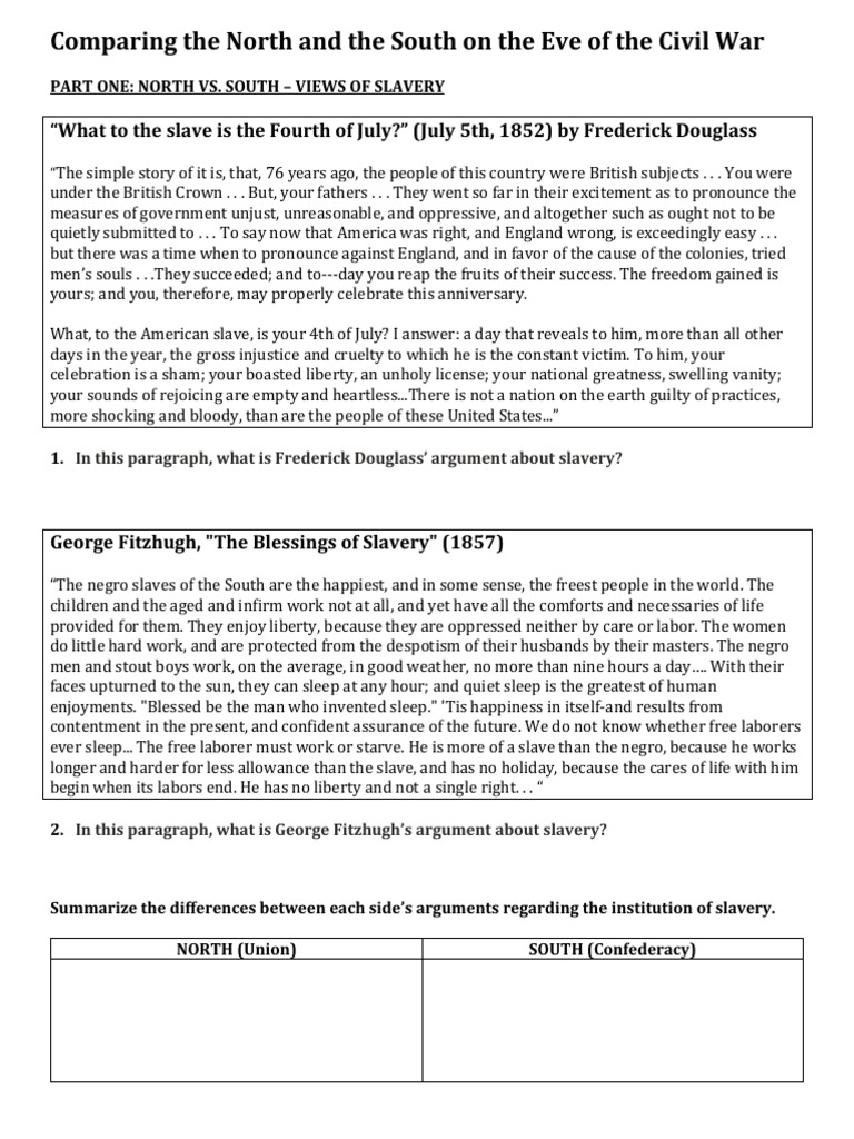 Comparing North and South - 2022 AVG | PDF | Slavery | Abraham Lincoln