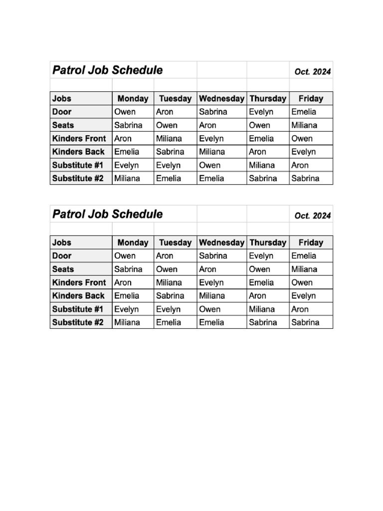 Patrol Schedule Cards | PDF
