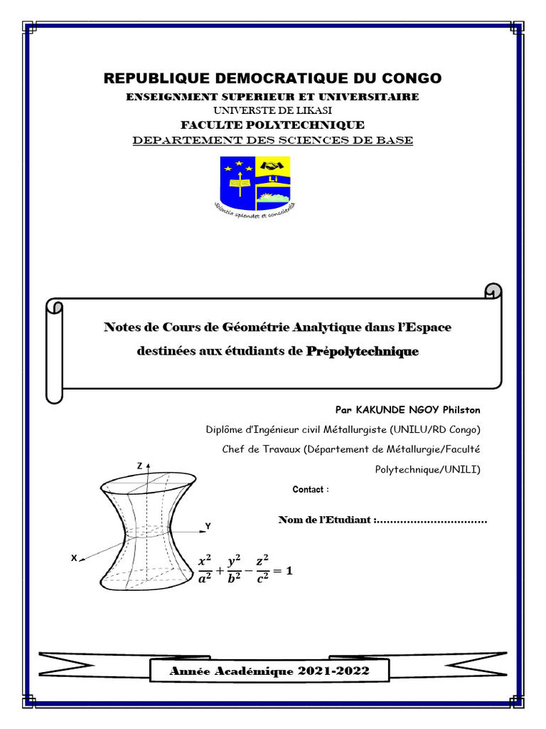 Notes de Géométrie Analytique dans l'Espace | PDF | Cercle | Droite ...