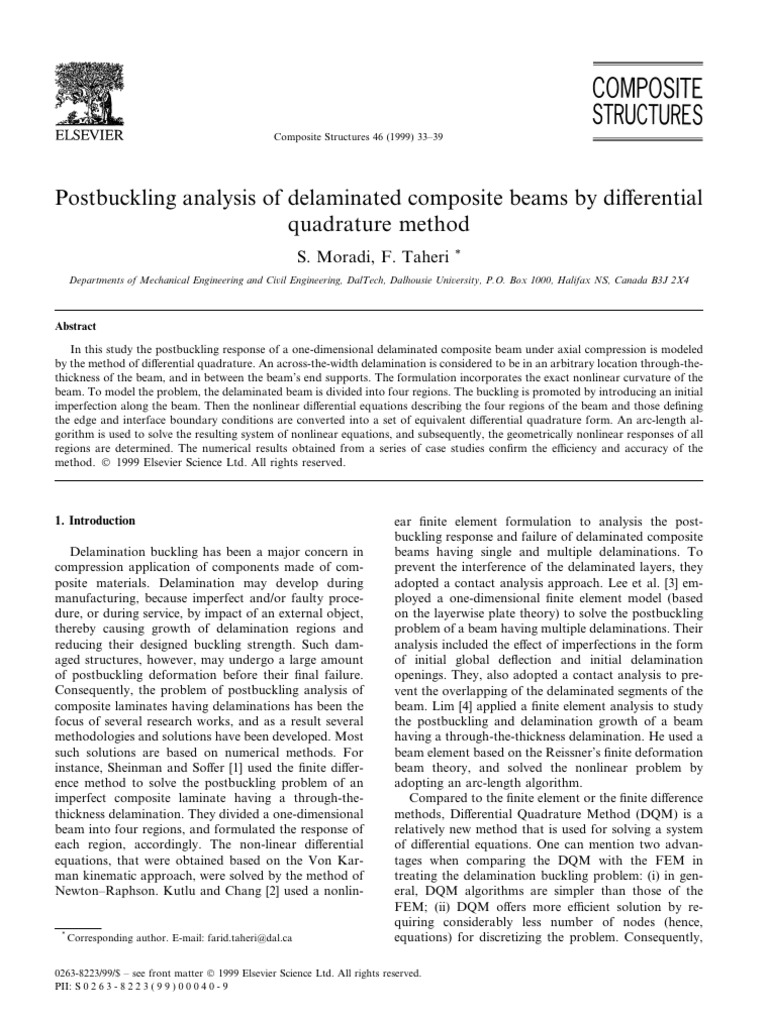 1999 Postbuckling Analysis Of Delaminated Composite Beams By Differential Quadrature Method