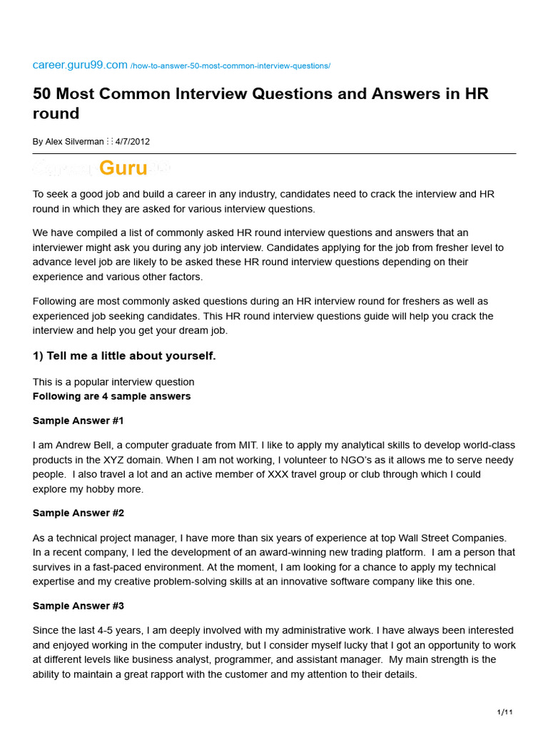 Common HR Interview Questions & Answers | PDF | Goal | Experience