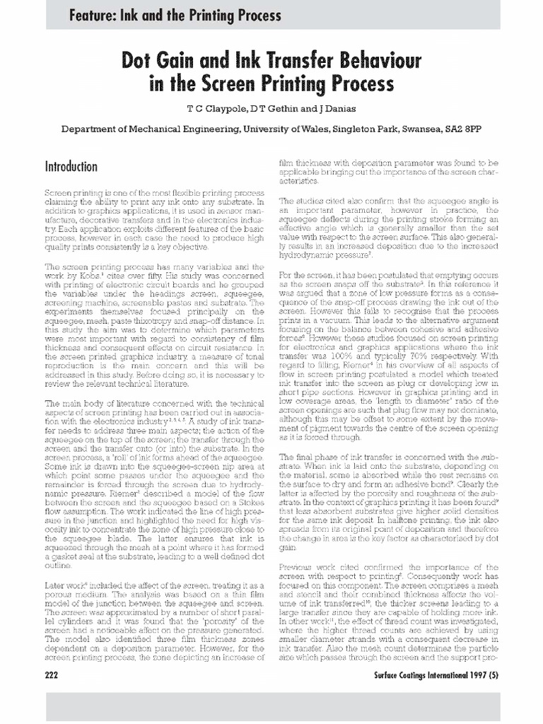 Screen Printing: Dot Gain Analysis | PDF | Printing