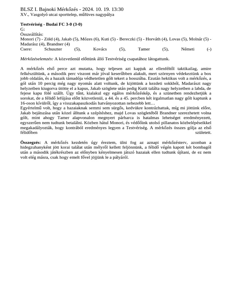 Testvériség - Budai FC | PDF