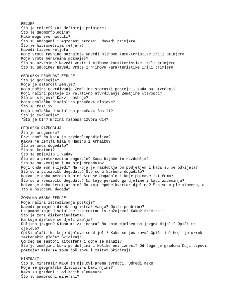 Geografija Reljef, Stijene | PDF