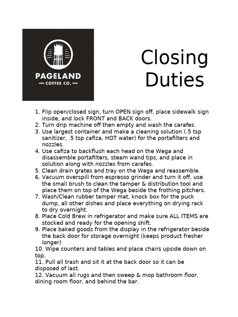 PCC Closing Duties | PDF