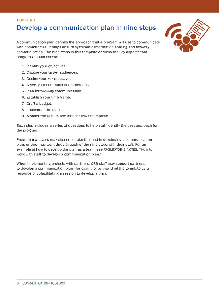 Nine Steps to a Communication Plan | PDF | Communication | Information