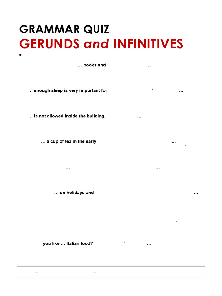 Quiz Gerund and Infinitive Verbs | PDF | Syntax | Grammar