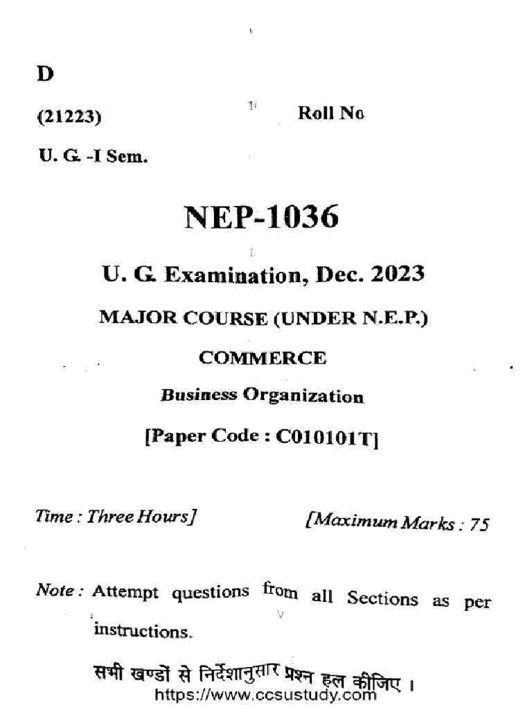 Bcom 1 Sem Commerce Business Organization Nep 1036 Dec 2023 | PDF