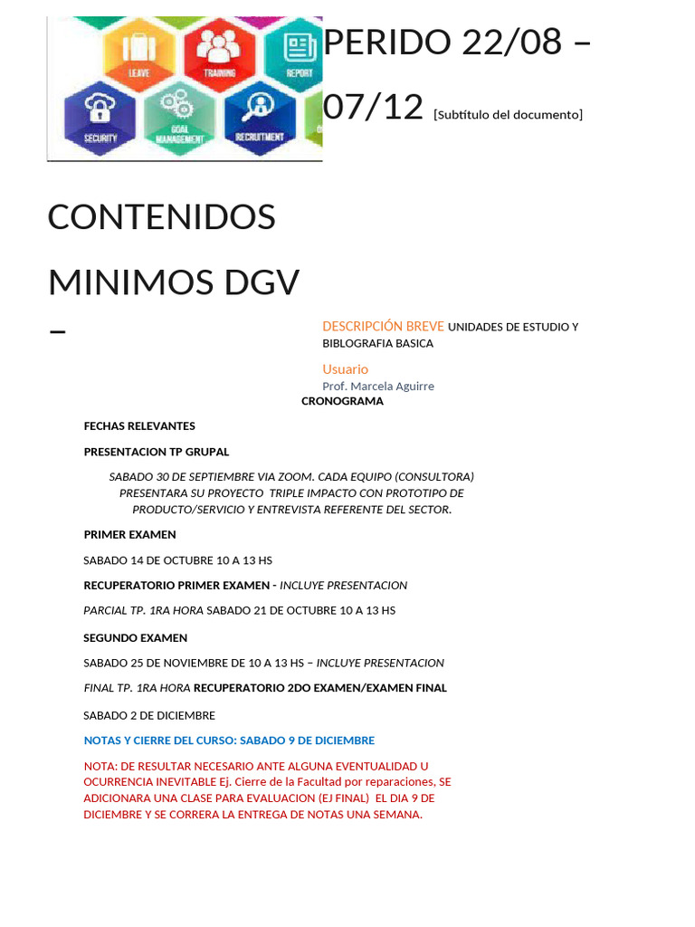 DGV - 2do2023 - Contenidos Minimos Por Unidad y Bibliografia | PDF | Gestión estratégica | Cognición