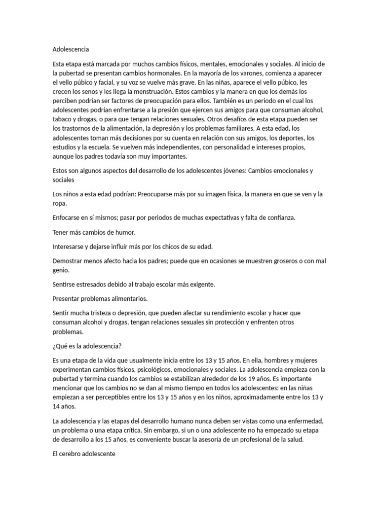 Cambios en la Adolescencia y Pubertad | PDF | Adolescencia | Adultos