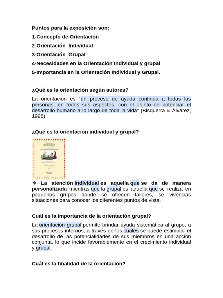 EXPOSICION DE ORIENTACION GRUPAL E INDIVIDUAL (1) | PDF | Inteligencia ...