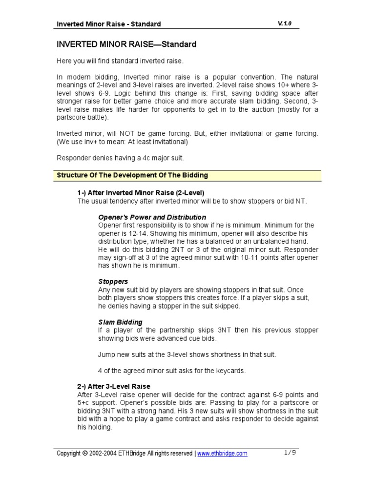 Inverted Minor Standard | PDF | Contract Bridge | Whist Family Of Card ...
