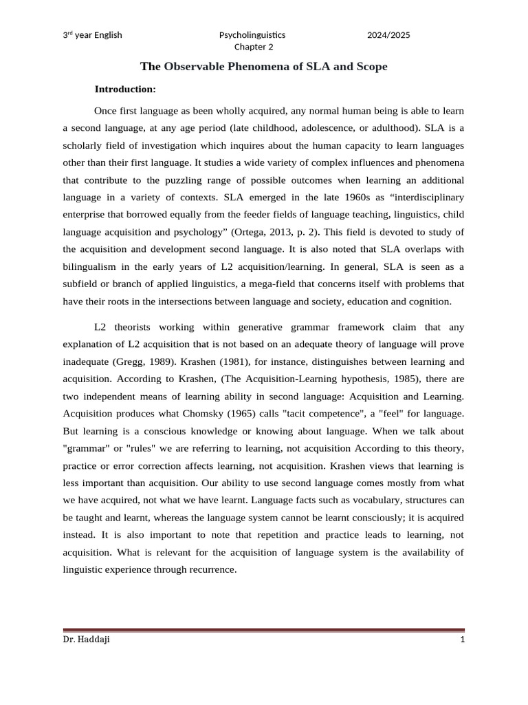CH 2 The Observable Phenomena of SLA | PDF | Second Language ...