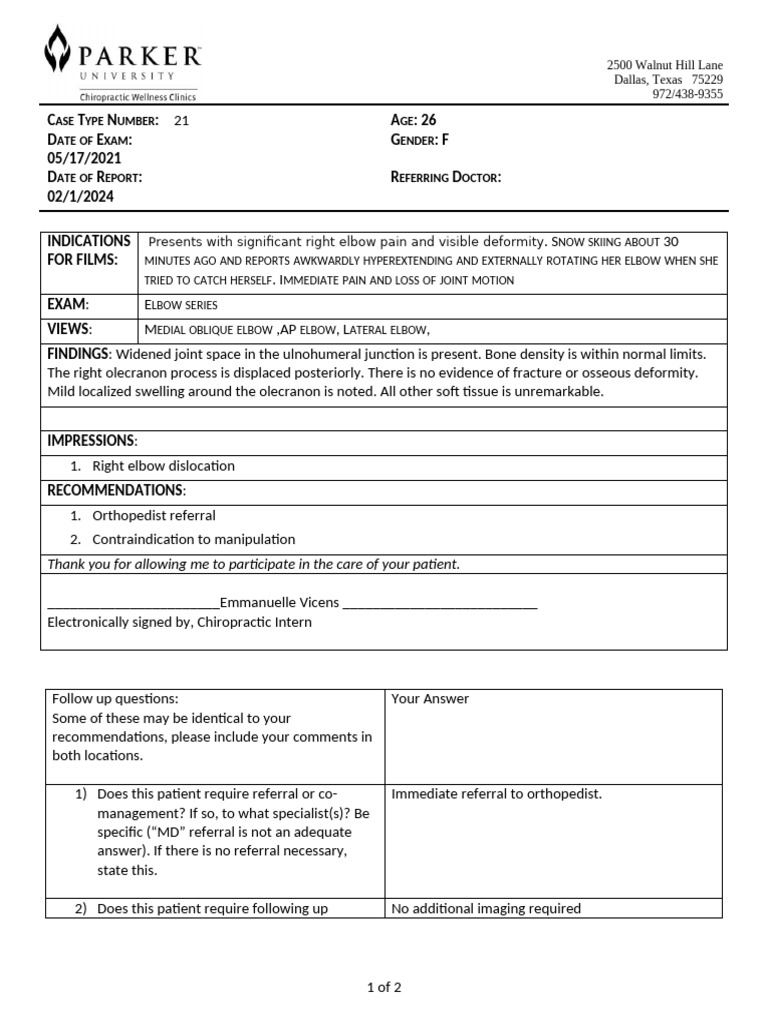 Case 21 | PDF | Elbow | Arthritis