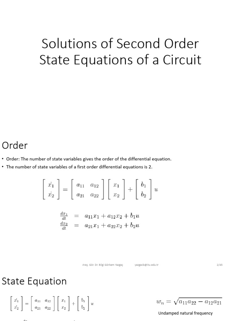 Solutions of Second Order State Equations of A Circuit | PDF