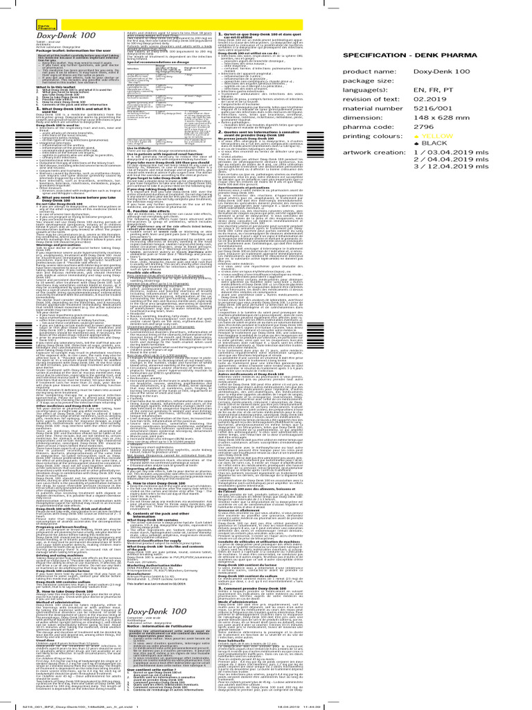 Doxy-Denk 100 - Doxycycline 100mg Tablet - PIL | PDF | Edema | Clinical ...