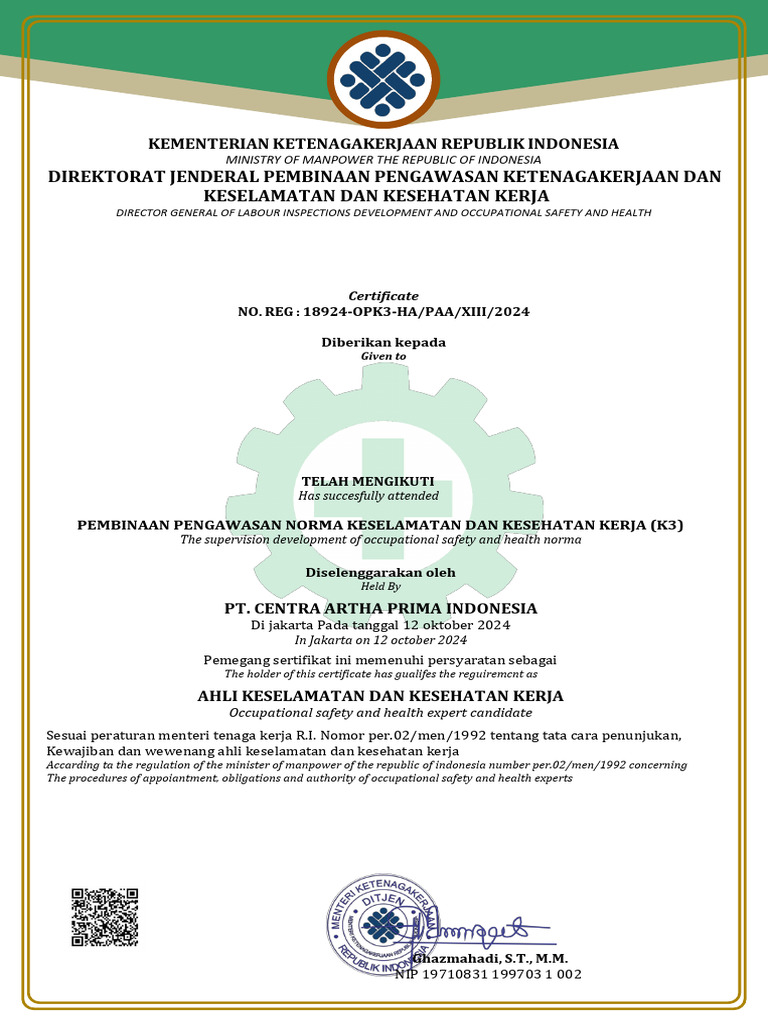 sertifikat K3 IRFAN | PDF