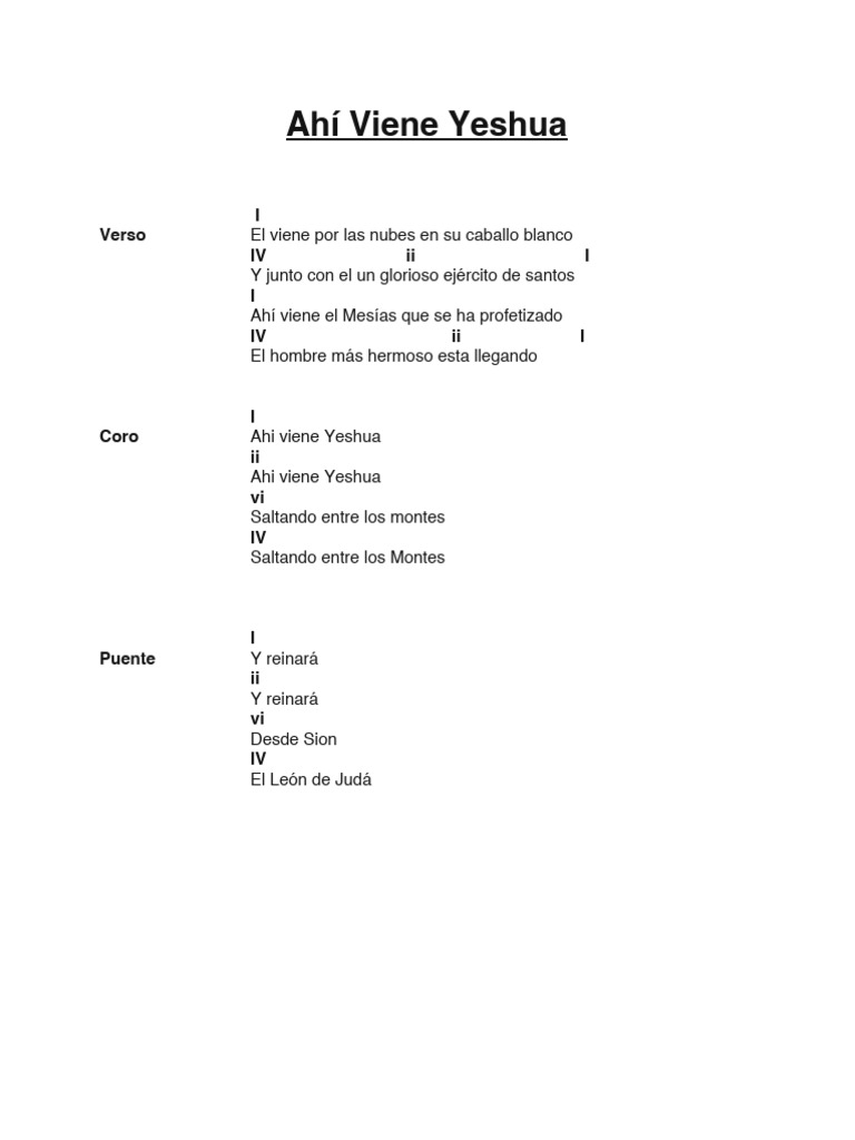 Letra de "Ahí Viene Yeshua" | PDF