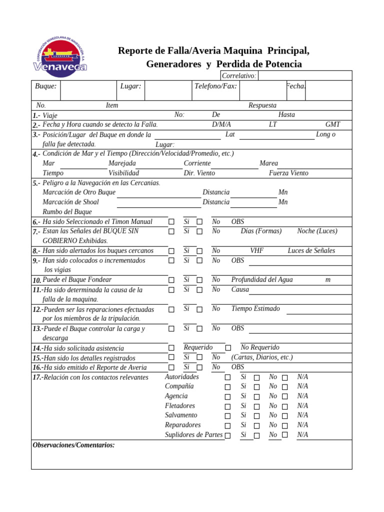 SMA-F-004 Reporte Falla Motor Principal | PDF