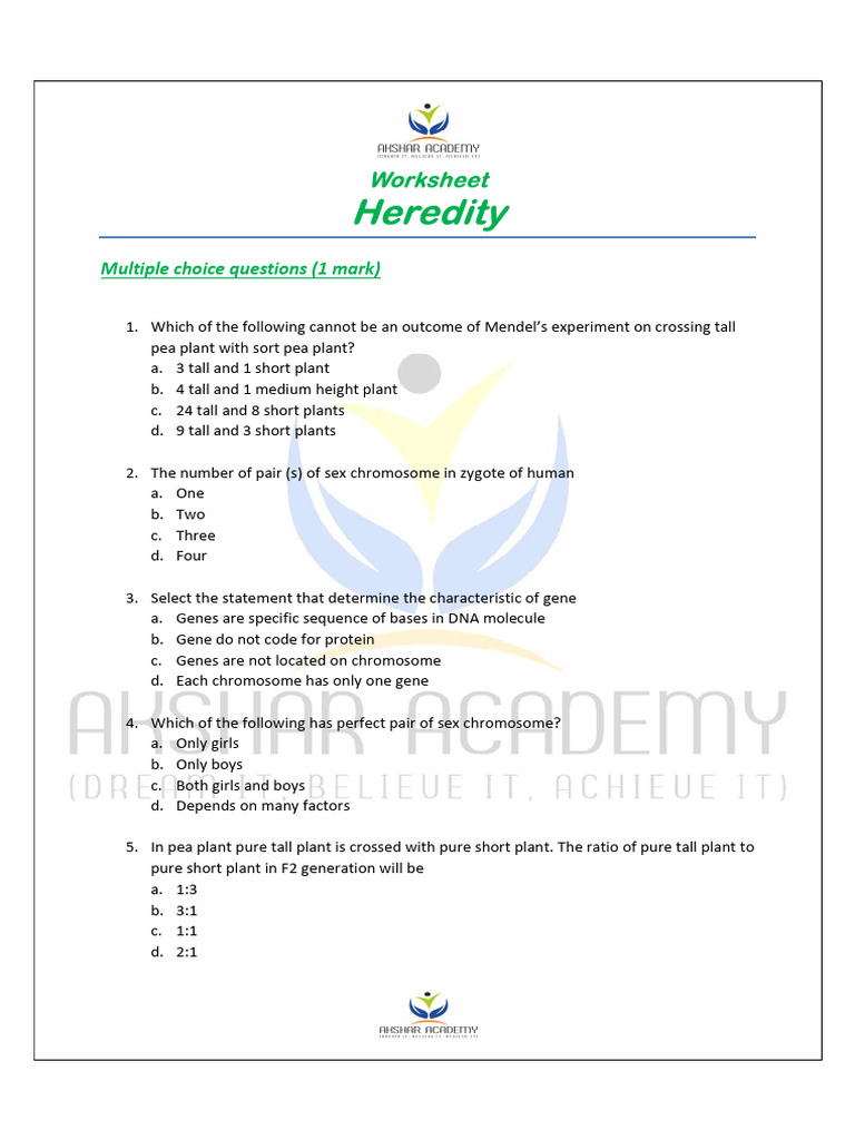 Heredity Worksheet PDF | PDF | Dominance (Genetics) | Genotype