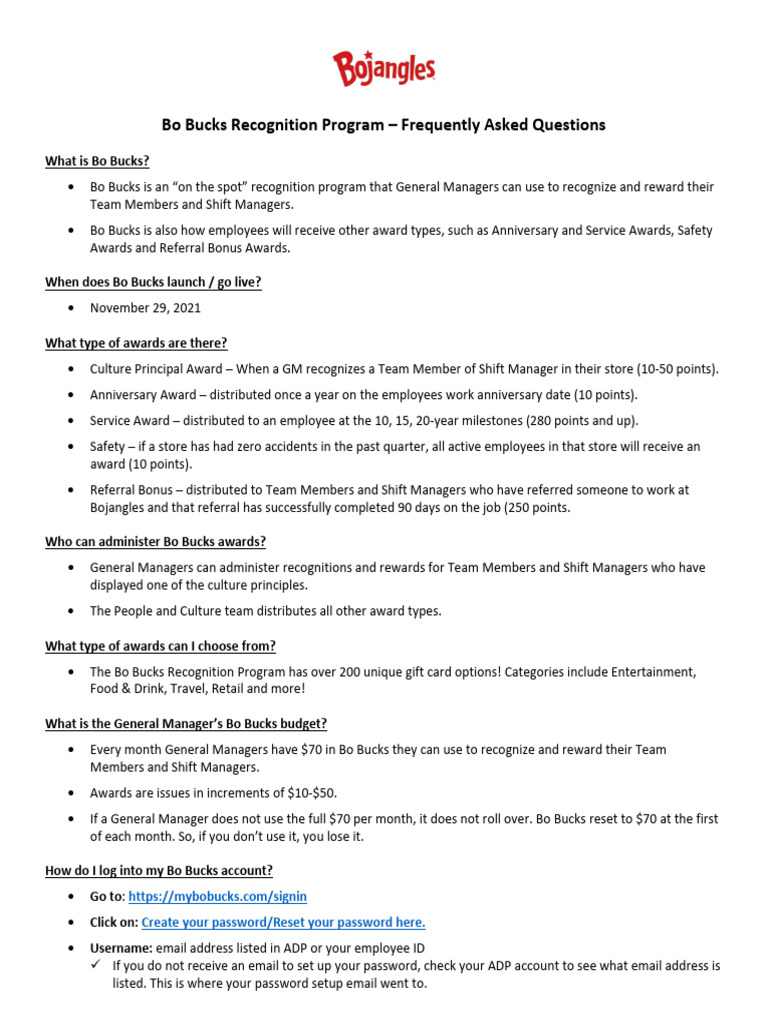 Bo Bucks Recognition Program Overview | PDF | Password | World Wide Web