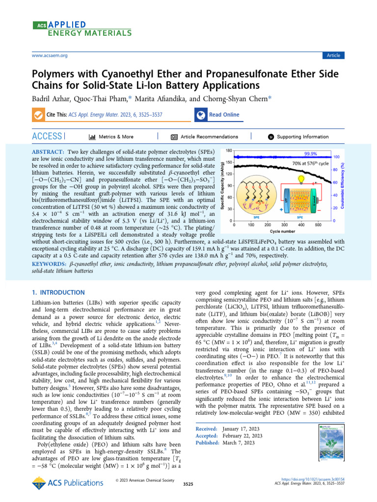 Polymers with cyanoethyl ether and proapnsulfonate ether side chains ...