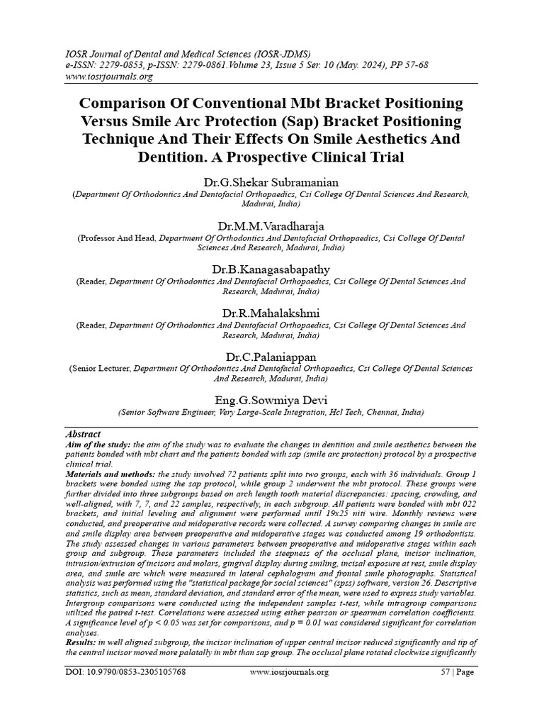 MBT vs. SAP Bracket Positioning Study | PDF | Student's T Test ...