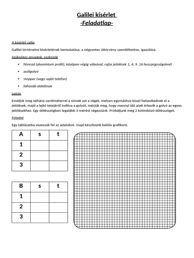Galilei Feladatlap | PDF