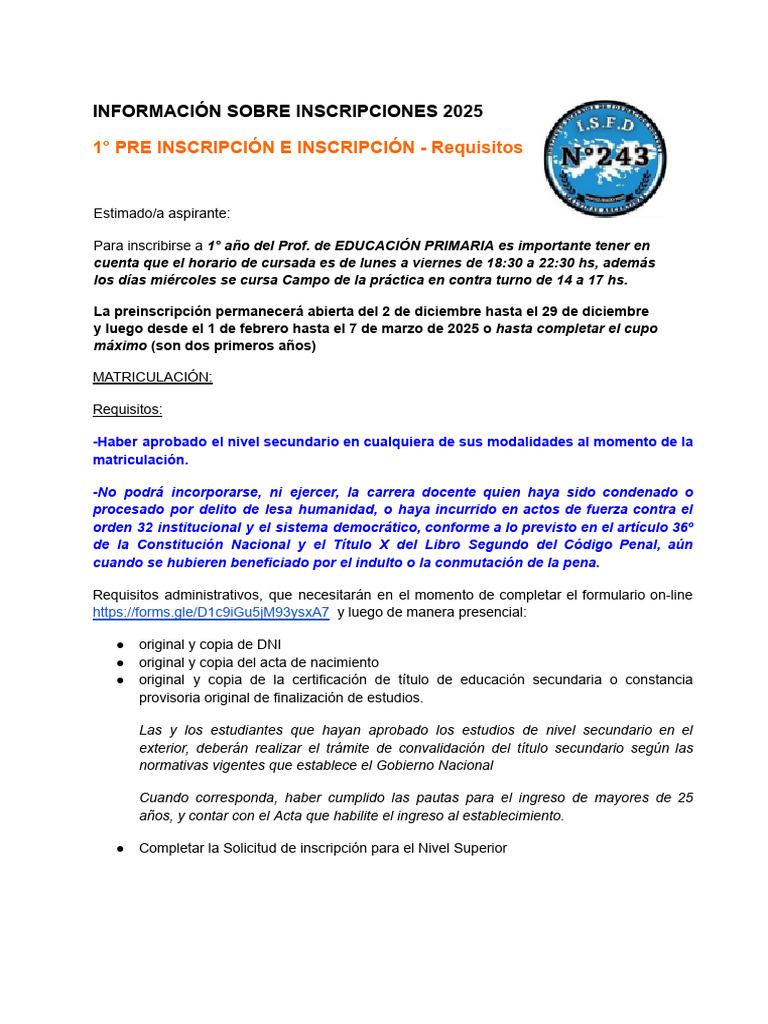 Inscripciones 2025 para Educación Primaria | PDF | Documento de identidad | Perdón