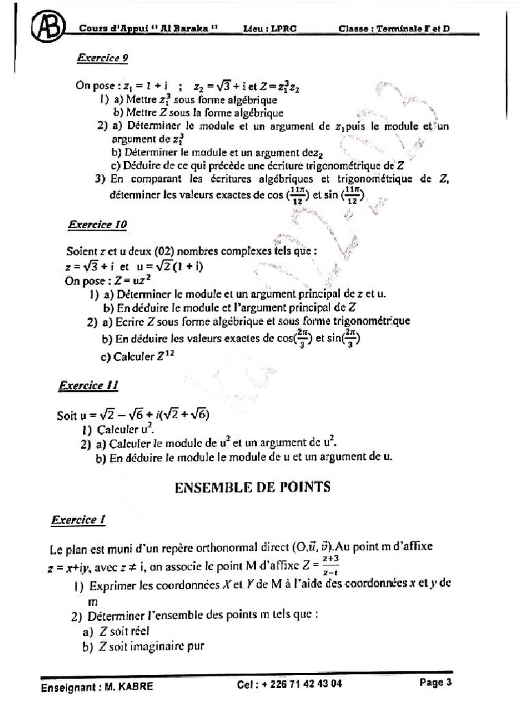 TD Nombres Complexes 2 | PDF