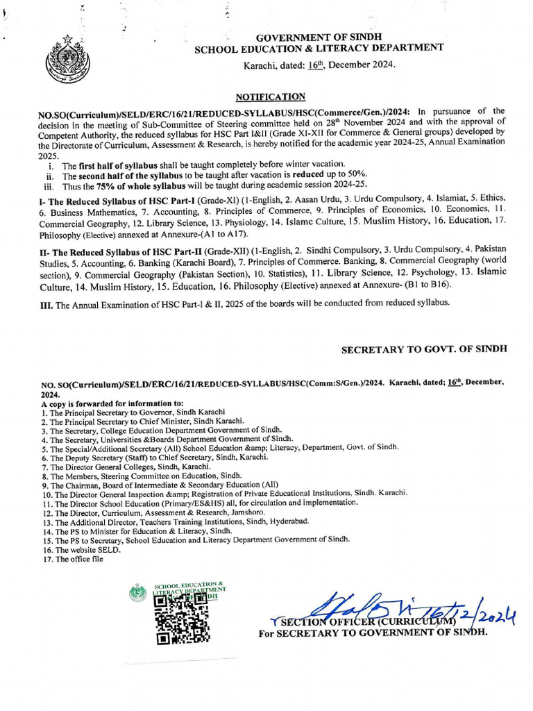 HSC Commerce and General Group Final With Notification | PDF