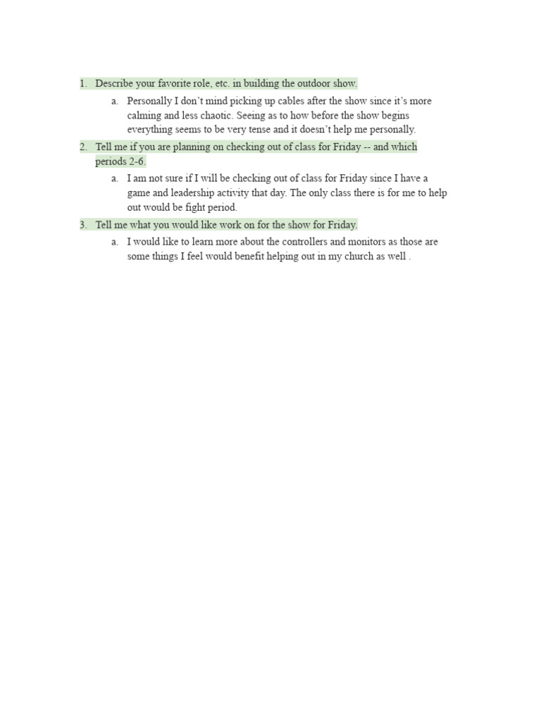 Outdoor Show Role and Responsibilities | PDF